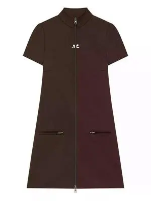 COURREGES Zip-up Short-sleeve Dress - Brown