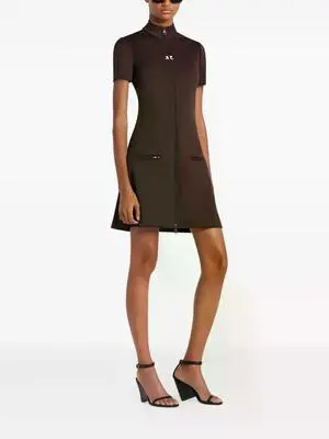 COURREGES Zip-up Short-sleeve Dress - Brown