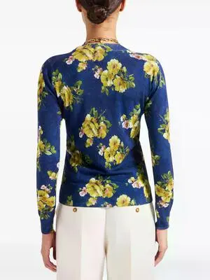 La DoubleJ Floral Print Crew Neck Sweater - Blue
