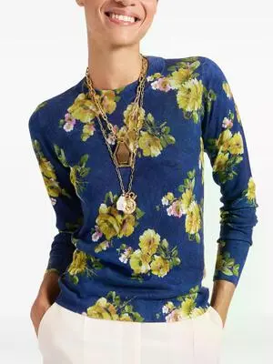 La DoubleJ Floral Print Crew Neck Sweater - Blue