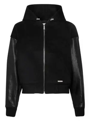 Dsquared2 Zip-up Hooded Jacket With Leather Sleeves