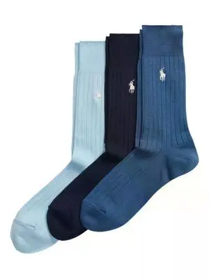 Polo Ralph Lauren Ribbed Cotton-blend Crew Socks With Embroidered Logo - Blue