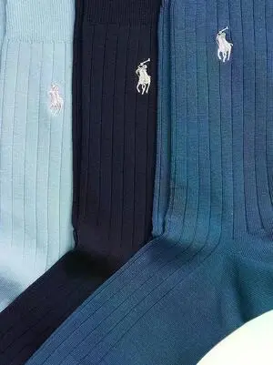 Polo Ralph Lauren Ribbed Cotton-blend Crew Socks With Embroidered Logo