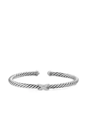 David Yurman Sterling And Diamond Cable Flex X Station Bangle