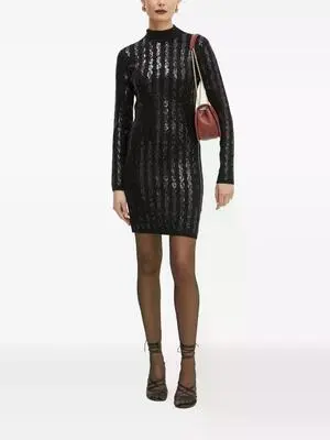 Guess Sequin-embellished High Neck Mini Dress - Black