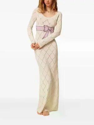 TWINSET X Marco Rambaldi Diamond-pattern Maxi Dress With Bow Motif