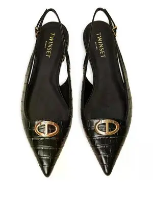 TWINSET Crocodile-print Slingback Mules - Black
