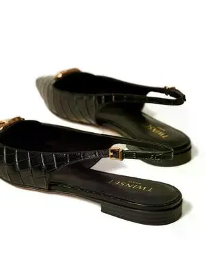 TWINSET Crocodile-print Slingback Mules - Black