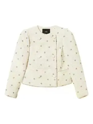 TWINSET Bouclé-texture Embellished Jacket - White