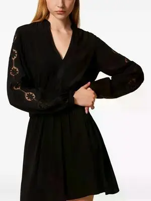 TWINSET Embroidered V-neck Mini Dress - Black