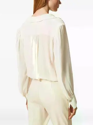 TWINSET Gathered Wrap-effect Bodysuit Blouse - White