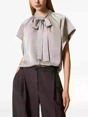 TWINSET Tie Neck Short Sleeve Blouse