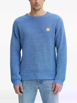 American Vintage Ribbed Knit Crew Neck Sweater With Logo Patch - Blue
