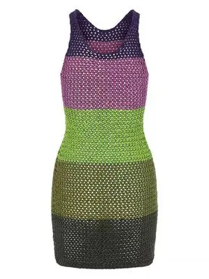 AGR Striped Crochet Mini Dress - Green