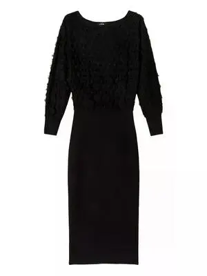 TWINSET Textured-fringe Midi Dress - Black