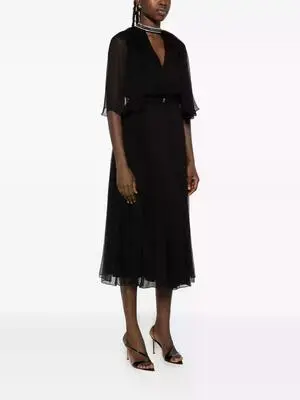 NISSA Crystal-embellishment Pleated Midi Dress - Black