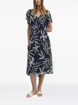 Dkny Leaf Print V-neck Midi Dress
