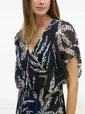 Dkny Leaf Print V-neck Midi Dress