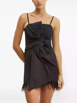 SILVIAN HEACH Bow-detail Feather-trimmed Mini Dress - Black