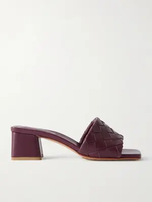 Bottega Veneta Riva Woven Leather Mules - Red