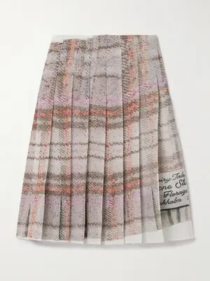 Acne Studios Pleated Checked Crepe De Chine Midi Skirt - Multi