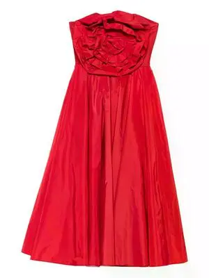 NISSA Strapless Rose Embellished A-line Midi Dress - Red