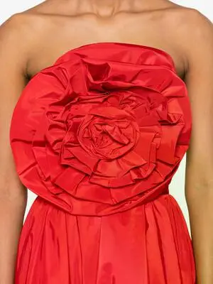 NISSA Strapless Rose Embellished A-line Midi Dress - Red