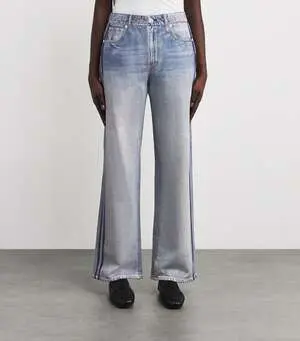 Rag & Bone Miramar Wide-leg Trackpants With Denim Print And Sporting Stripe - Blue