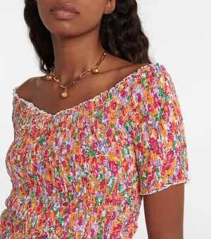 Poupette St Barth Off-shoulder Floral Crop Top