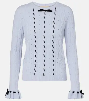 Valentino Garavani Cable-knit Virgin Wool Sweater With Bow Detail - Blue