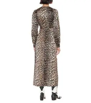 GANNI Leopard-printed Stretch-silk Maxi Dress