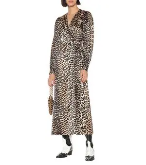 GANNI Leopard-printed Stretch-silk Maxi Dress