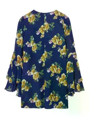 La DoubleJ Floral Bell-sleeve Mini Dress