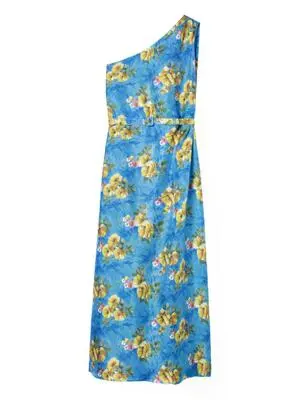 La DoubleJ One-shoulder Floral Midi Dress - Blue