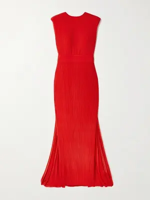 Solace London Tavia Cape-effect Pleated Gown - Red