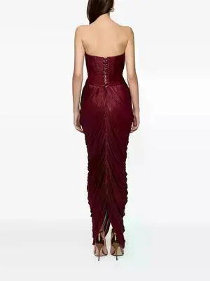 ANA RADU Strapless Rose Embellished Gown - Red