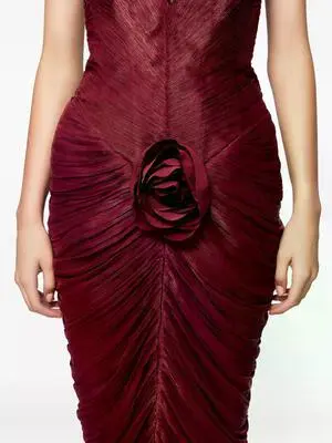 ANA RADU Strapless Rose Embellished Gown - Red