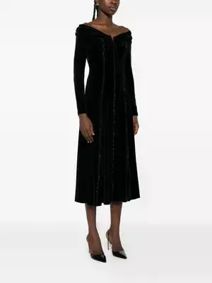 NISSA Crystal Embellishment Midi Dress - Black
