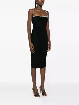 NISSA Embellished Ruched Mini Dress - Black