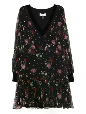 NISSA Floral Polka-dot Mini Dress - Black