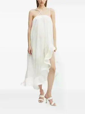 SIMONA CORSELLINI Cross-strap Ruffled Midi Dress - White