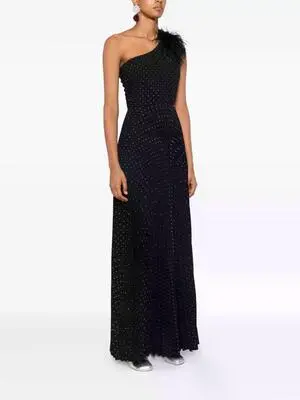 NISSA Pleated Feather-detail Maxi Dress