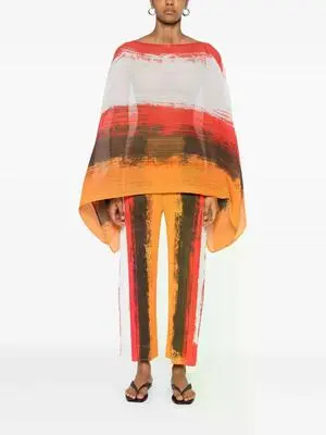 Issey Miyake Abstract Print Pleated Top - Red