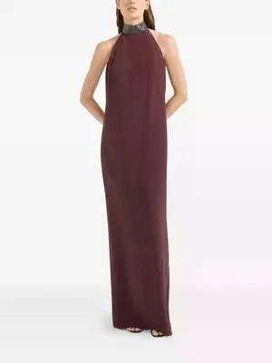 Brunello Cucinelli Embellished Halter Neck Maxi Dress