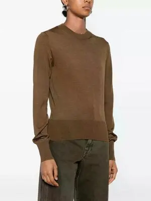 AMI Paris Wool Silk Blend Crew Neck Sweater - Brown