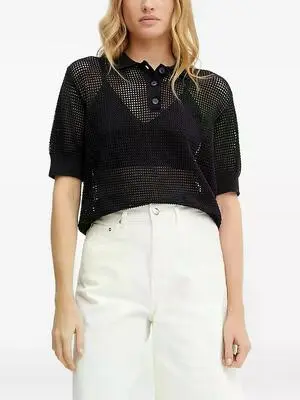 IVY OAK Mesh Panel Polo Top - Black