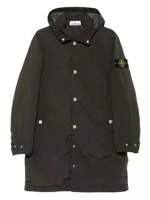 Stone Island Hooded Buttoned Coat - Grey