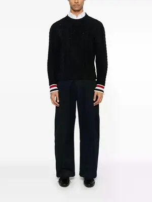 Thom Browne Aran Knit Wool Sweater With Ribbed Cuffs