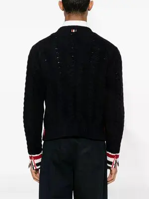 Thom Browne Aran Knit Wool Sweater With Ribbed Cuffs