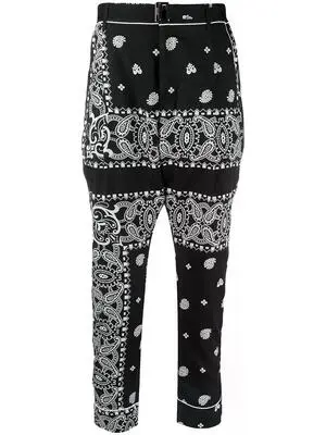 Sacai Paisley-print Belted Trousers